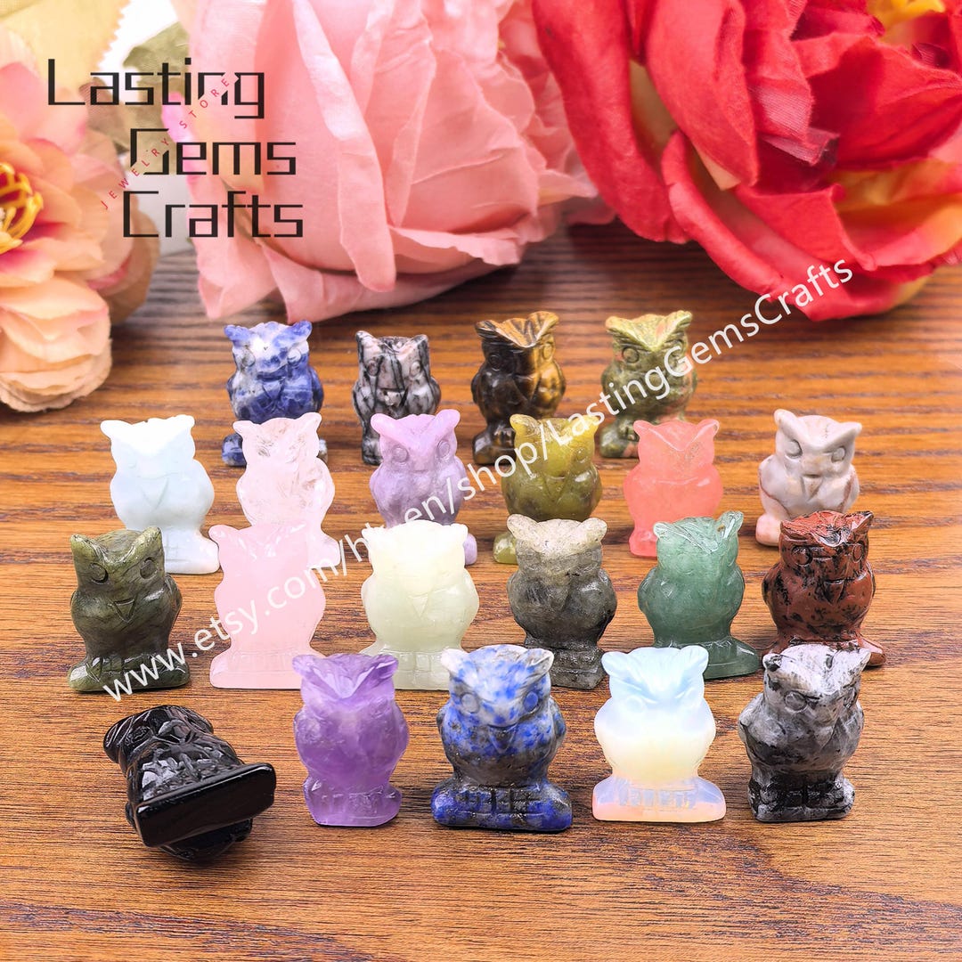 Hand Carved Mini Crystal Owl Figurine Home Decor, Bird Statue Sculpture ...