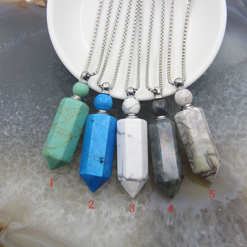 Natural Gemstone Hexagon Prism Spike Beads Perfume Bottle - Etsy