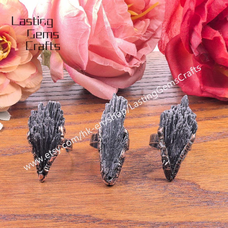 Vintage Copper Black Tourmaline Ring, Raw Gemstone Adjustable Ring ...