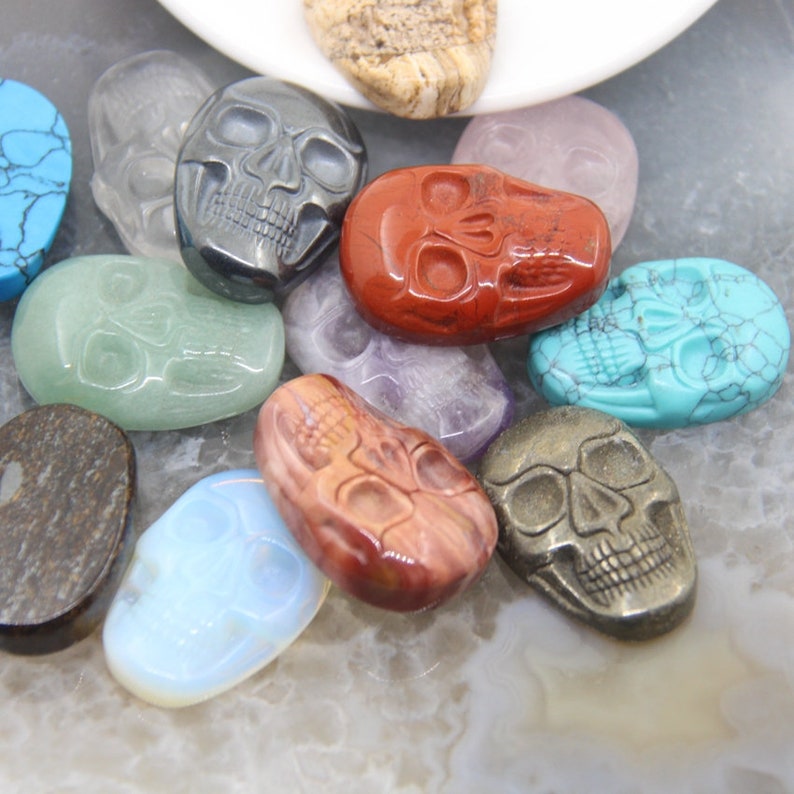 Flat Gemstones Hand Carved Skull13 Kinds Stonesrose - Etsy