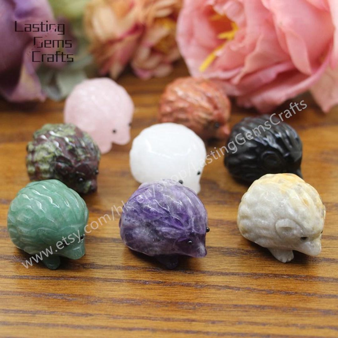 1.5" Cute Crystal Hedgehog, Hand Carved Hedgehog Statue, Gemstone ...