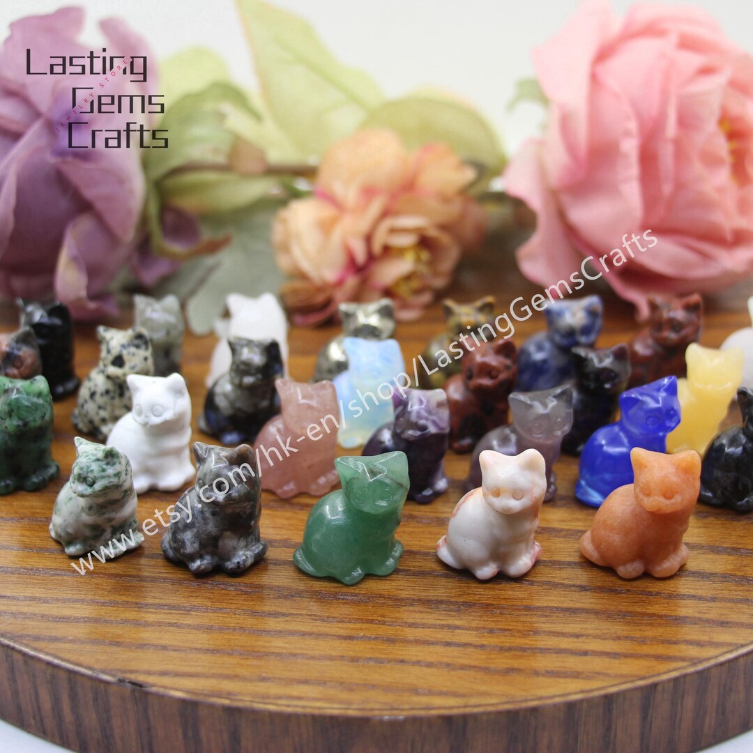 1.3 Inches Hand Carved Mini Cat Figurine Home Decor,natural Stone Cute ...