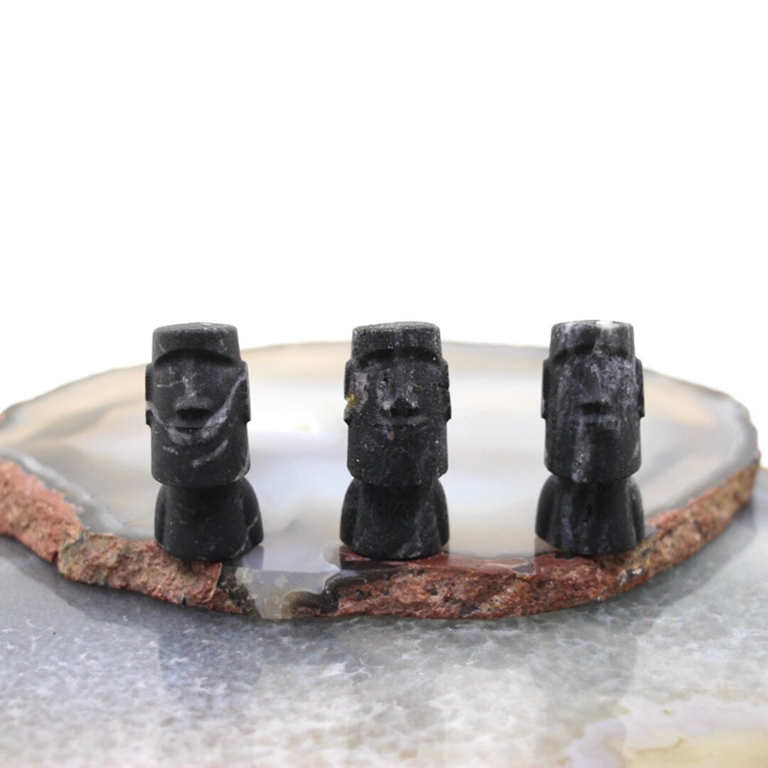 1.6 Inches Hand Carved Moai Statue Decor,black Agate Druzy Geode Golem ...