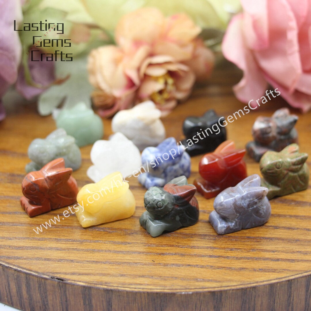 1 Inches Natural Rose Quartz Rabbit Statue,hand Carved Agate Jasper ...