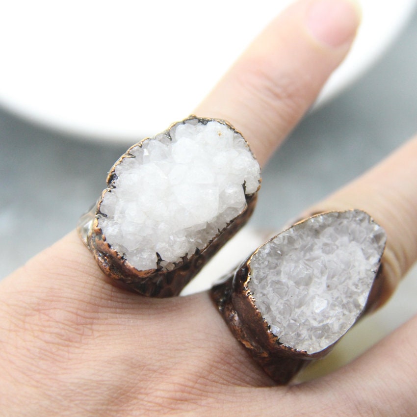 Antique Copper White Geode Ringnatural Gemstone Druzy Drusy - Etsy
