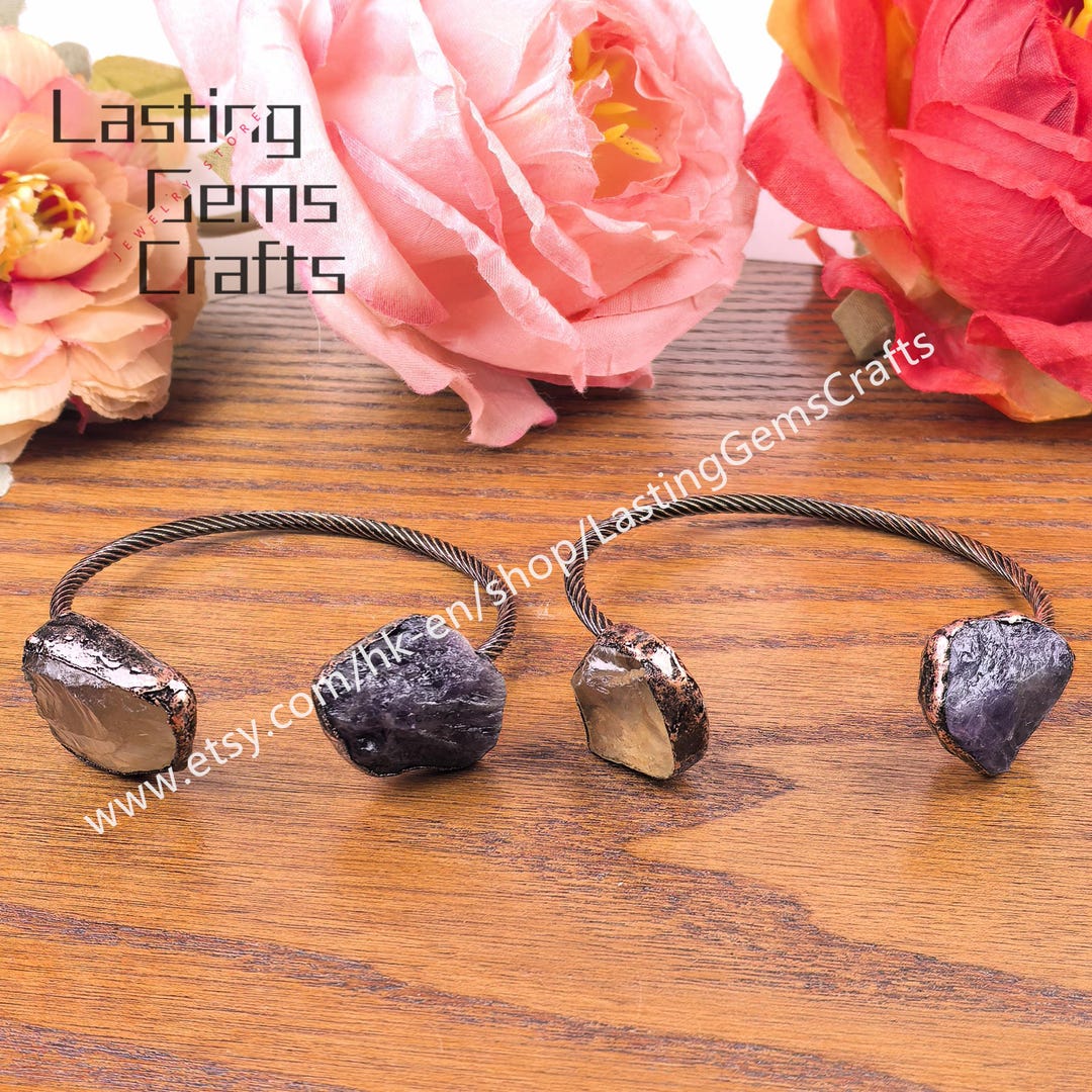 Antique Copper Solder Double Stone Cuff Bangle,healing Crystal Raw ...
