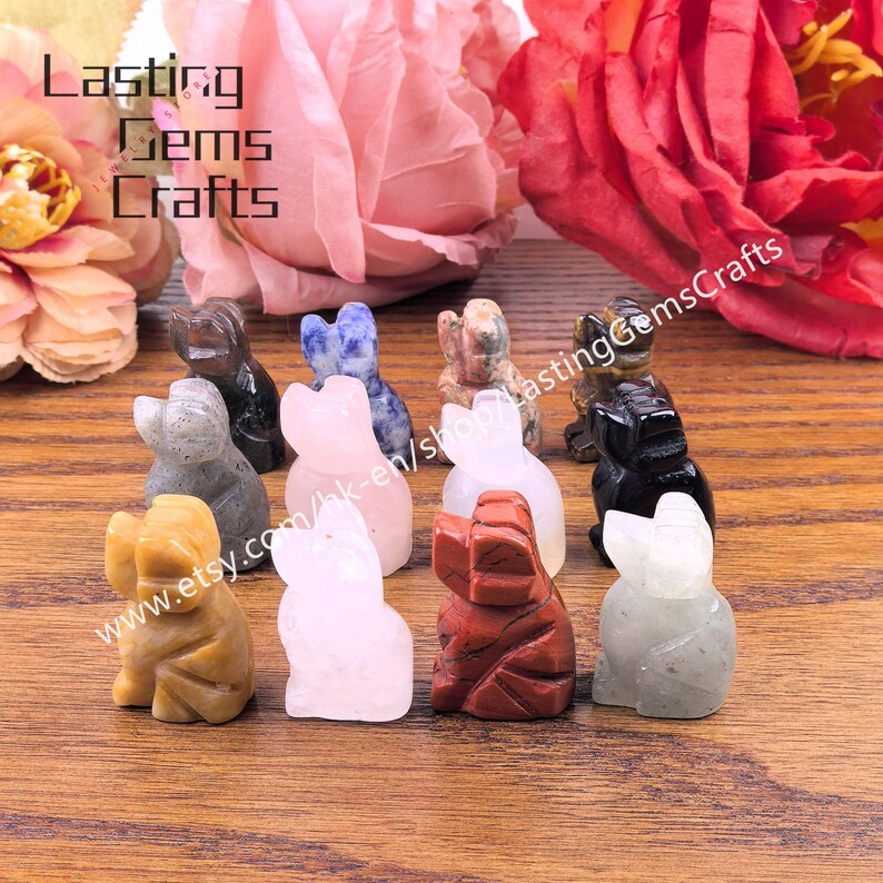 Gemstone Dog Figurine, Hand Carved Animal Sculpture, Crystal Home Decor ...