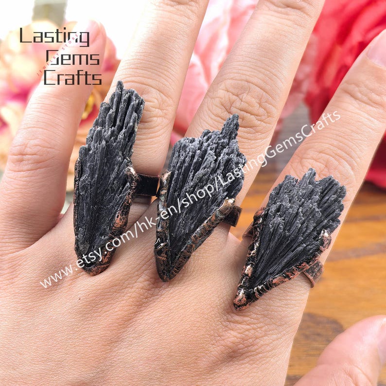 Vintage Copper Black Tourmaline Ring, Raw Gemstone Adjustable Ring ...