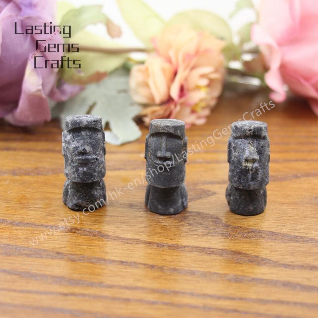 1.6 Inches Hand Carved Moai Statue Decor,black Agate Druzy Geode Golem ...