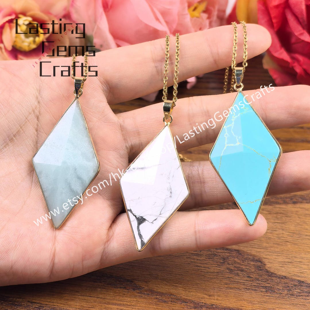 Rhombus Amazonite Turquoise Slice Pendants,gemstone Slab Charms Gold ...
