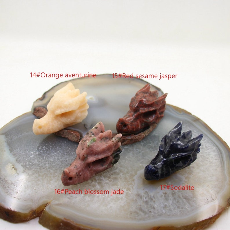 Hand Carved Gemstone Dragon Head, Healing Crystal Figurine (2.8 Inches ...