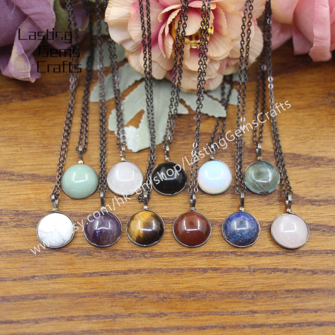 16mm Healing Crystal Pendant Necklace, Antique Bronze Bezel - Etsy