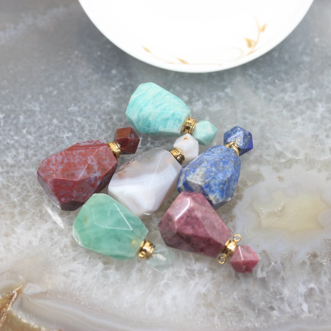 Cut Gemstone Essential Oil Diffuser Vial Pendants | Etsy
