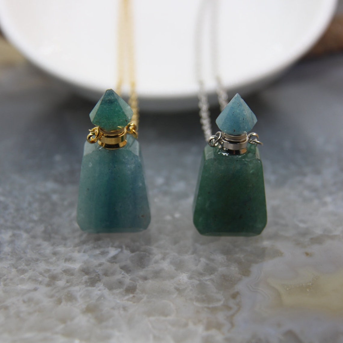 Natural Jade Point Caps Perfume Bottle Pendantsfaceted Green - Etsy