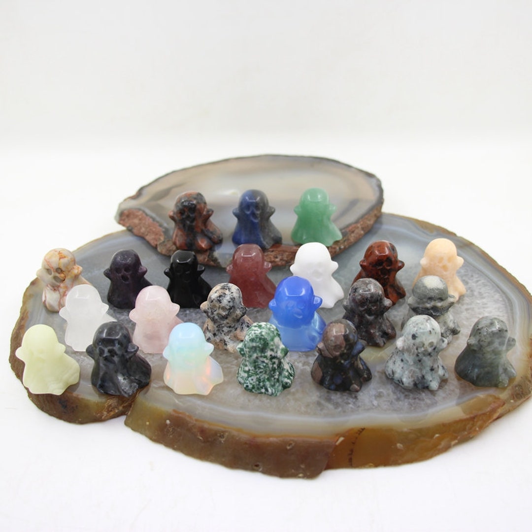 1.2 Inch Mini Natural Gemstone Ghost Statue,hand Carved Healing Crystal ...