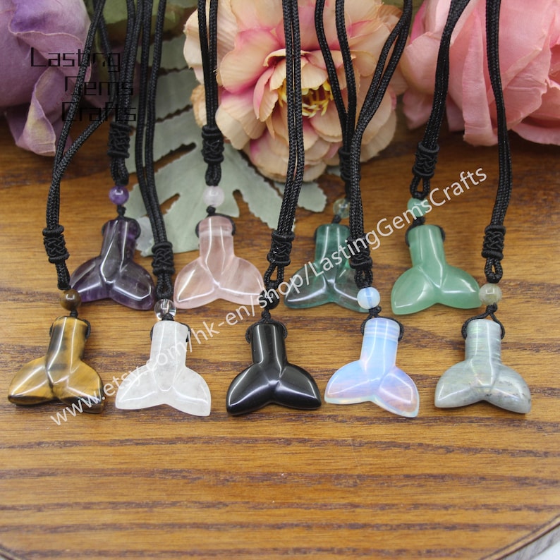 Gemstone Whale Tail Necklace, Healing Crystal Mermaid Pendant - Etsy