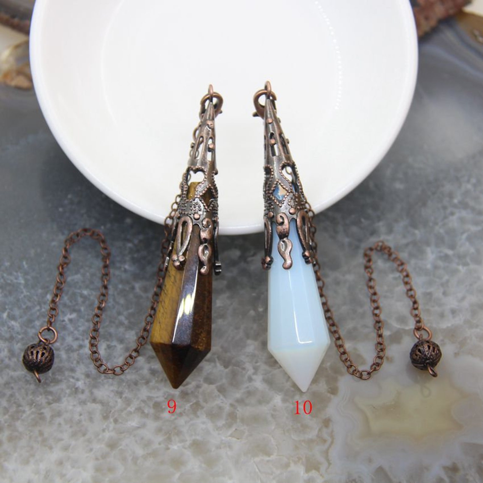 Natural Gemstone Faceted Point Healing Pendulum Chains Antique - Etsy ...