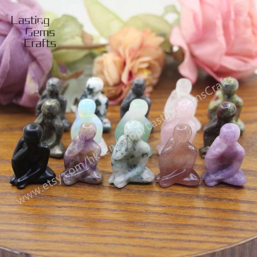 Hand Carved Gemstone Thinker Statue, Meditation Decor (1.5 Inch) - Etsy