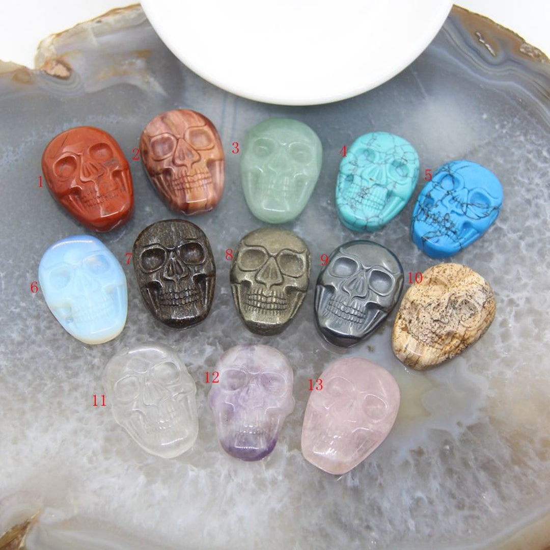 Flat Gemstones Hand Carved Skull,13 Kinds Stones,rose Quartz/turquoise ...