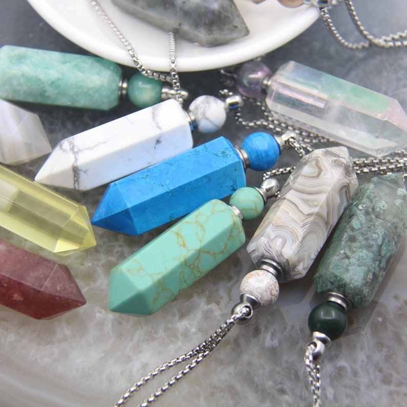 Natural Gemstone Hexagon Prism Spike Beads Perfume Bottle - Etsy