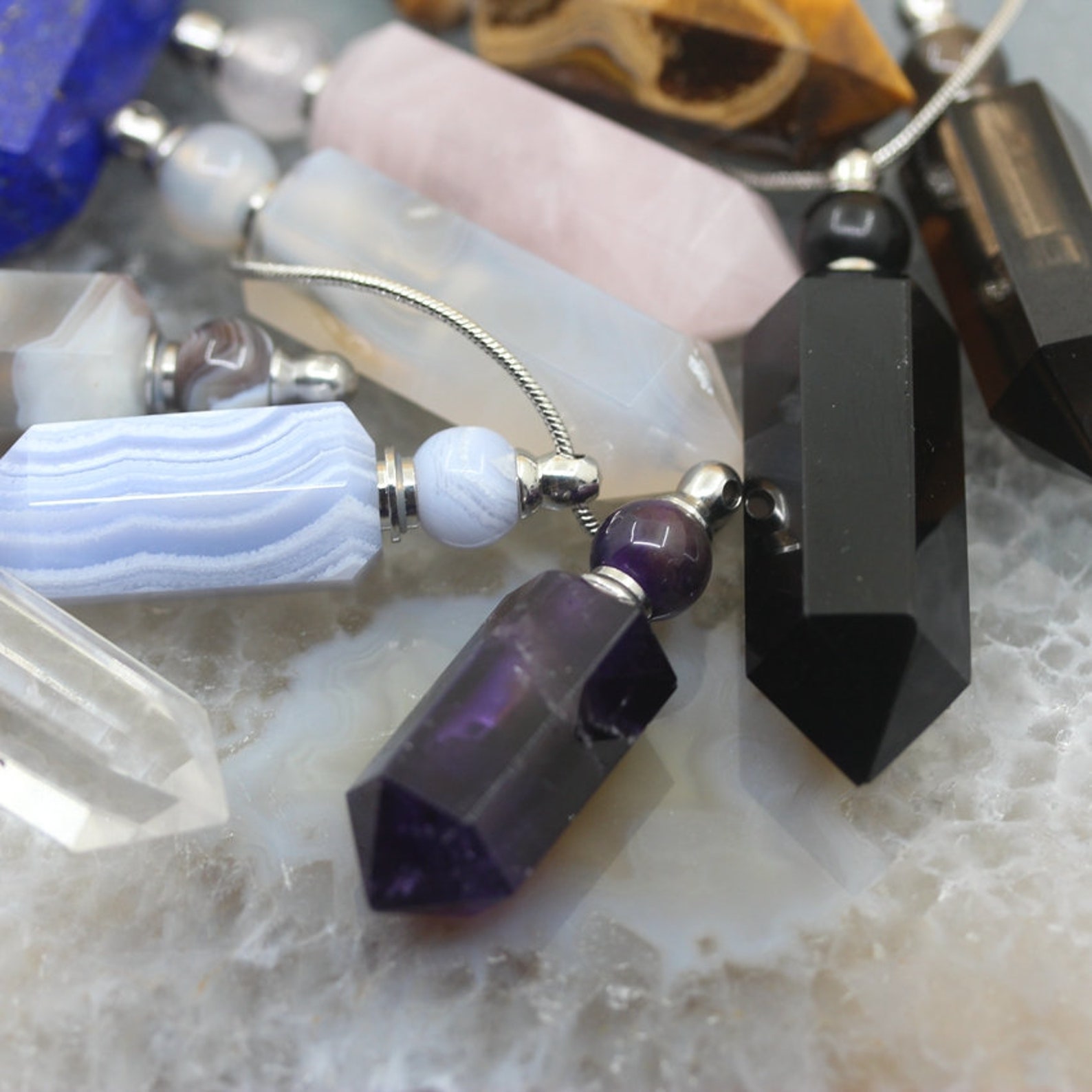 Natural Gemstone Hexagon Prism Spike Beads Perfume Bottle - Etsy