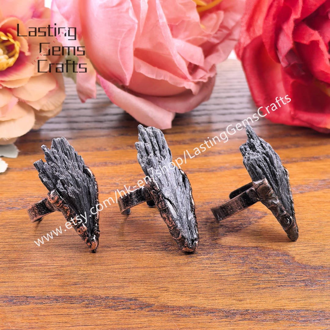 Vintage Copper Black Tourmaline Ring, Raw Gemstone Adjustable Ring ...