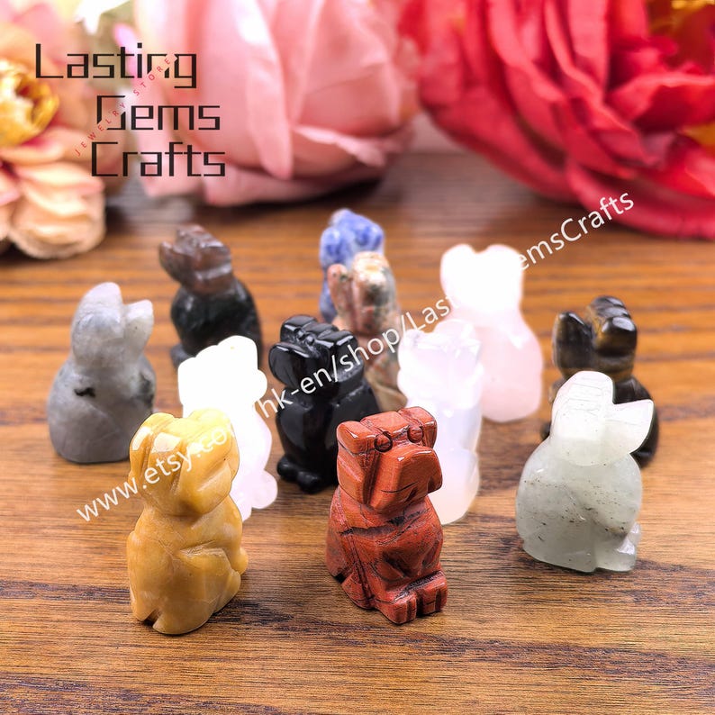 Gemstone Dog Figurine, Hand Carved Animal Sculpture, Crystal Home Decor ...