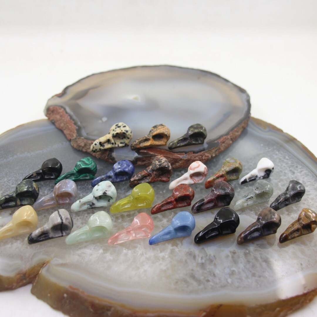1.2 Inches Natural Stone Hand Carved Raven Skull Figurine,crystals Crow ...