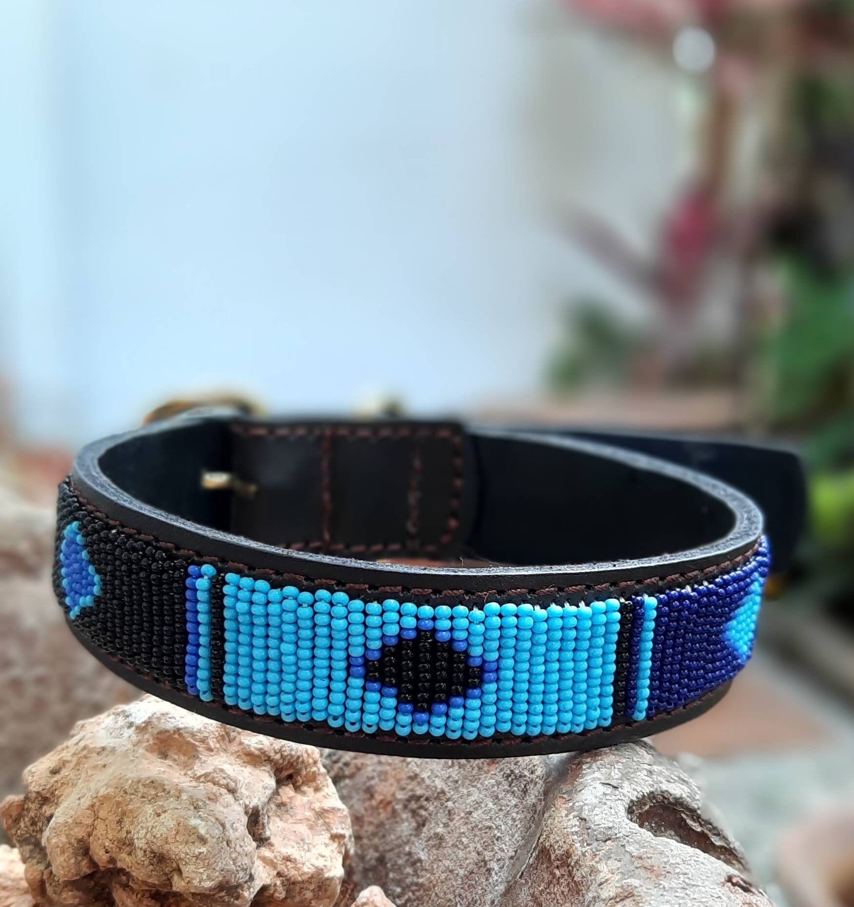 Leather Dog Collar Beaded Dog Collar Masai Dog Collar | Etsy