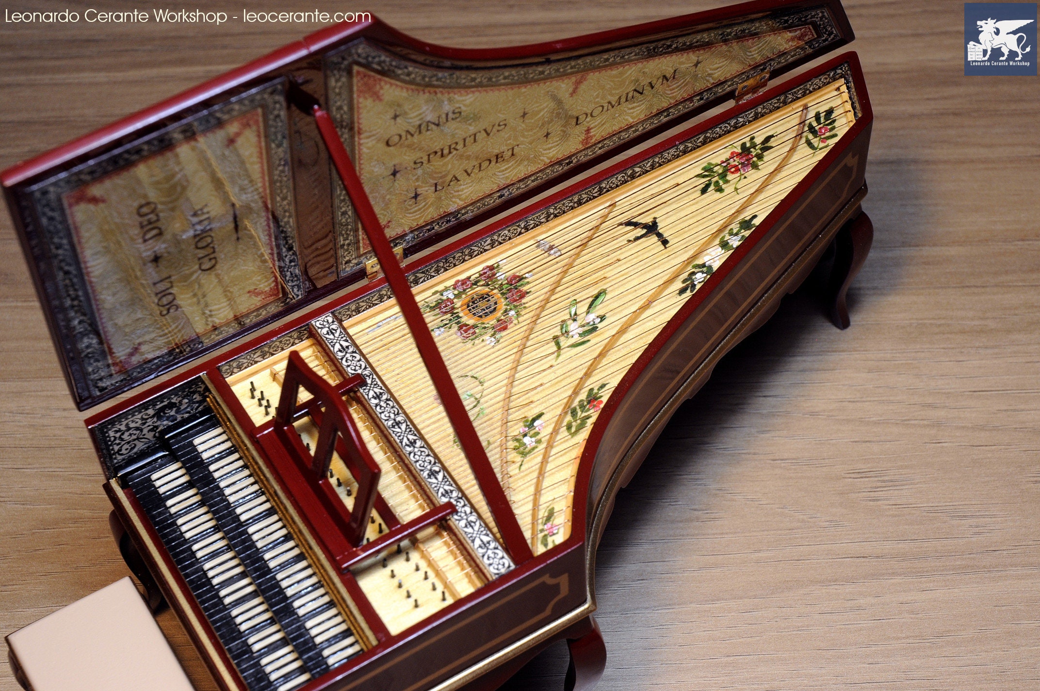 1:12 Scale Model Franco-flemish Style Double Harpsichord on a Burgundy ...