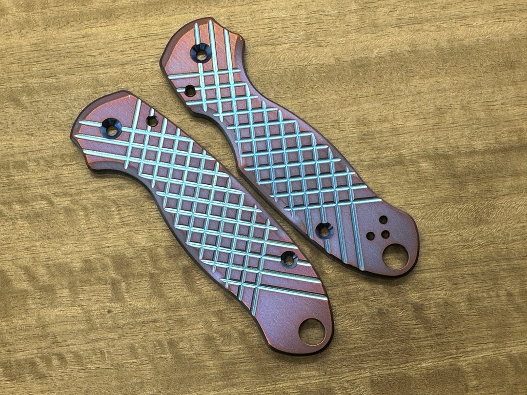 2-tone blue-purple FRAG Milled Titanium Scales for Spyderco Para 3 ...