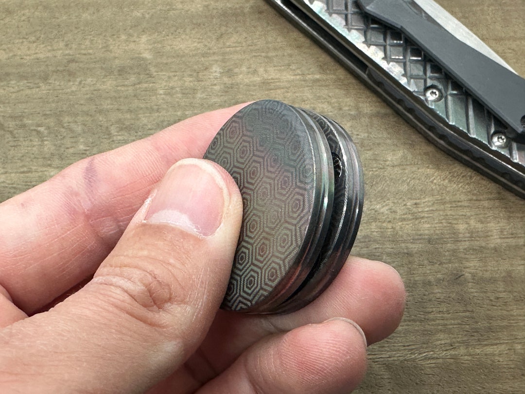 HONEYCOMB Oil Slick Engraved Titanium HAPTIC Coins CLICKY Haptic Slider ...