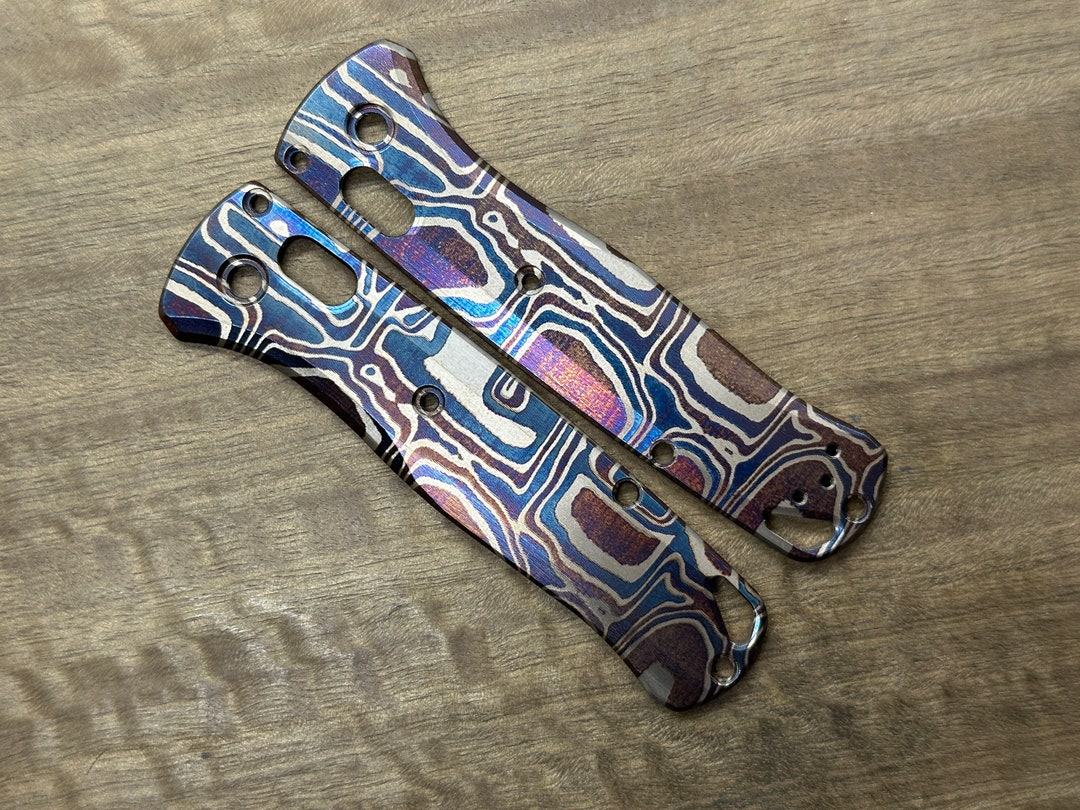 Mokume Pattern Heat Ano Engraved Titanium Scales for Benchmade Bugout ...