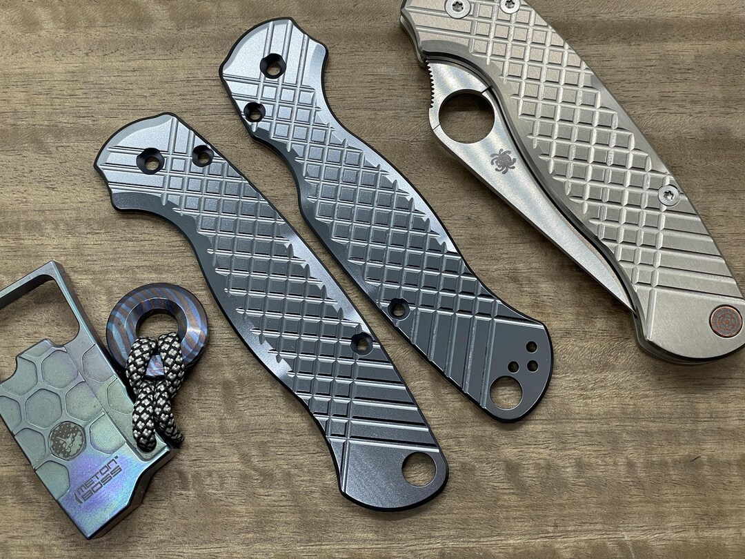 Black Engraved FRAG Milled Titanium Scales for Spyderco Paramilitary 2 ...