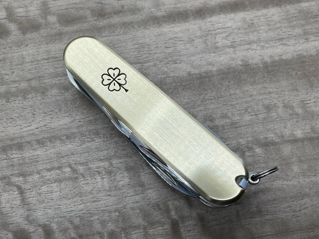 Brass CLOVER Engraved 91mm Scales for Swiss Army SAK Birthday Gift Idea ...