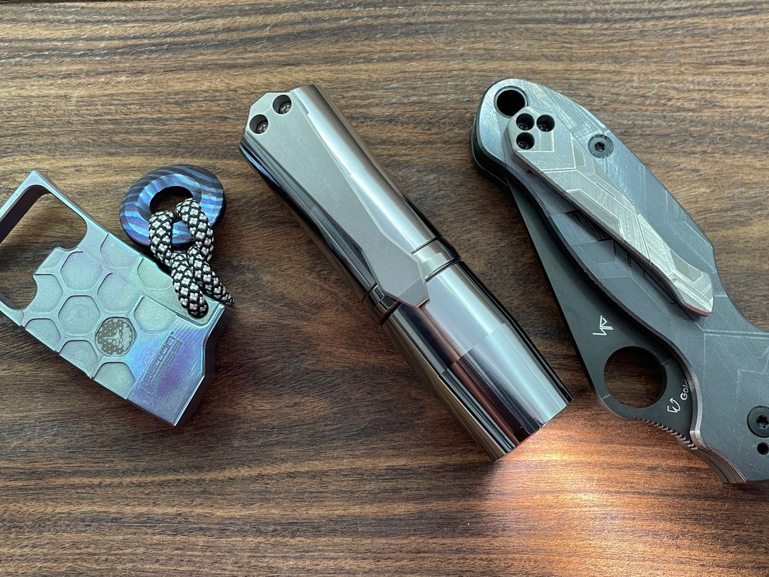 EDC Flashlight Polished Titanium Superconductor Pocket clip Custom ...
