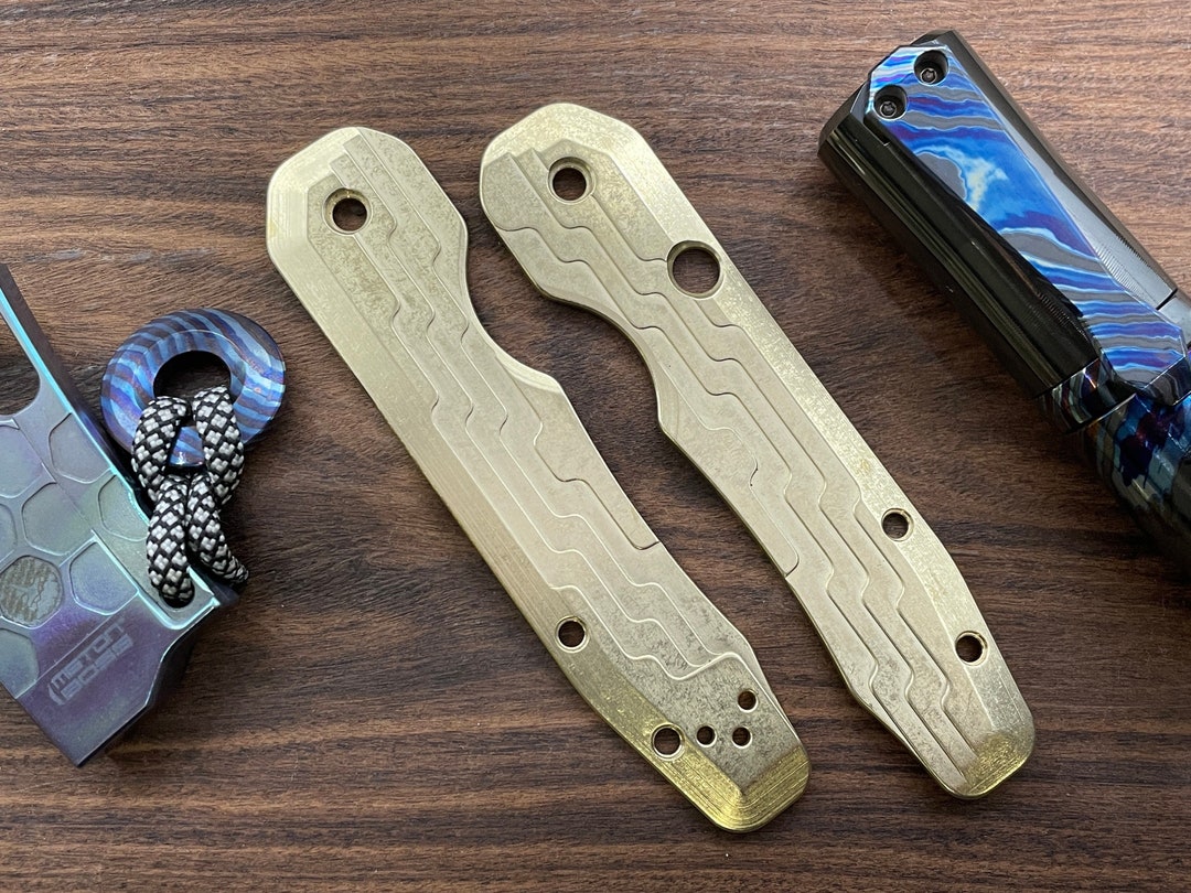 Stone Washed AZTEC Brass Scales for Spyderco SMOCK Birthday Gift Idea ...