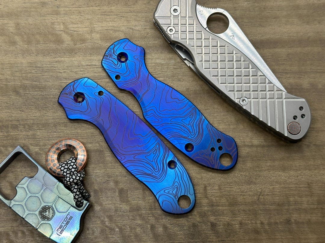 Flamed TOPO Engraved Titanium Scales for Spyderco Para 3 Birthday Gift ...