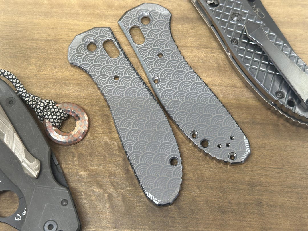 SEIGAIHA Black Engraved Titanium Scales for Benchmade GRIPTILIAN 551 ...