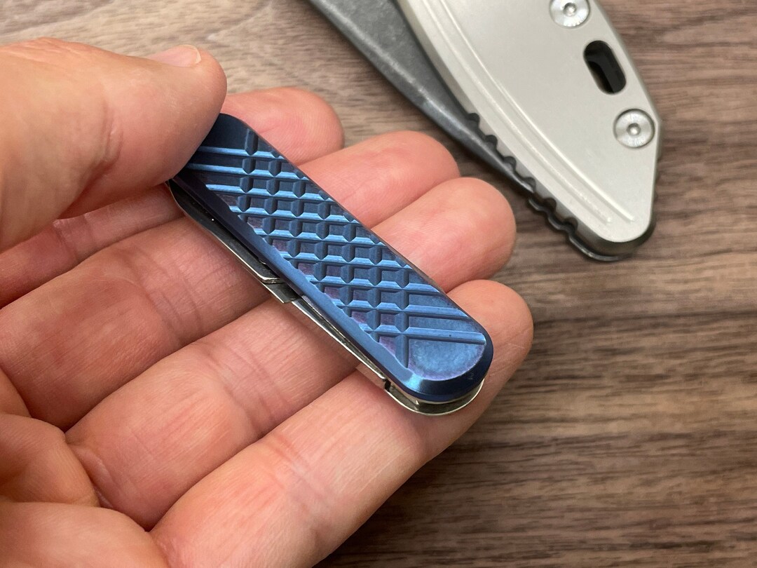 Blue Anodized Deep Brushed FRAG Milled 58mm Titanium Scales for Swiss ...