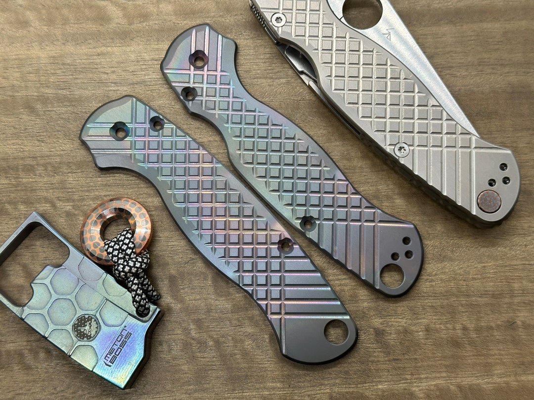 Oil Slick Brushed FRAG Milled Zirconium Scales for Spyderco ...