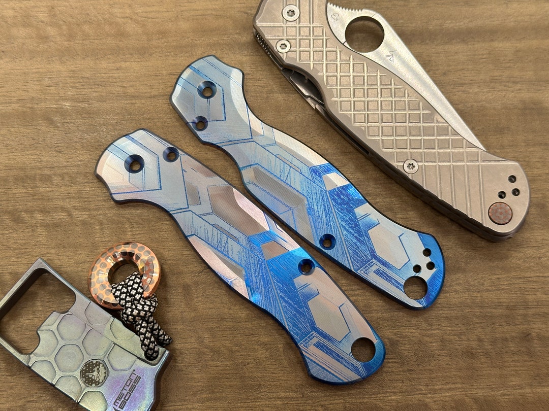 Blue FALCON Heat Ano Titanium Scales for Spyderco Paramilitary 2 PM2 ...