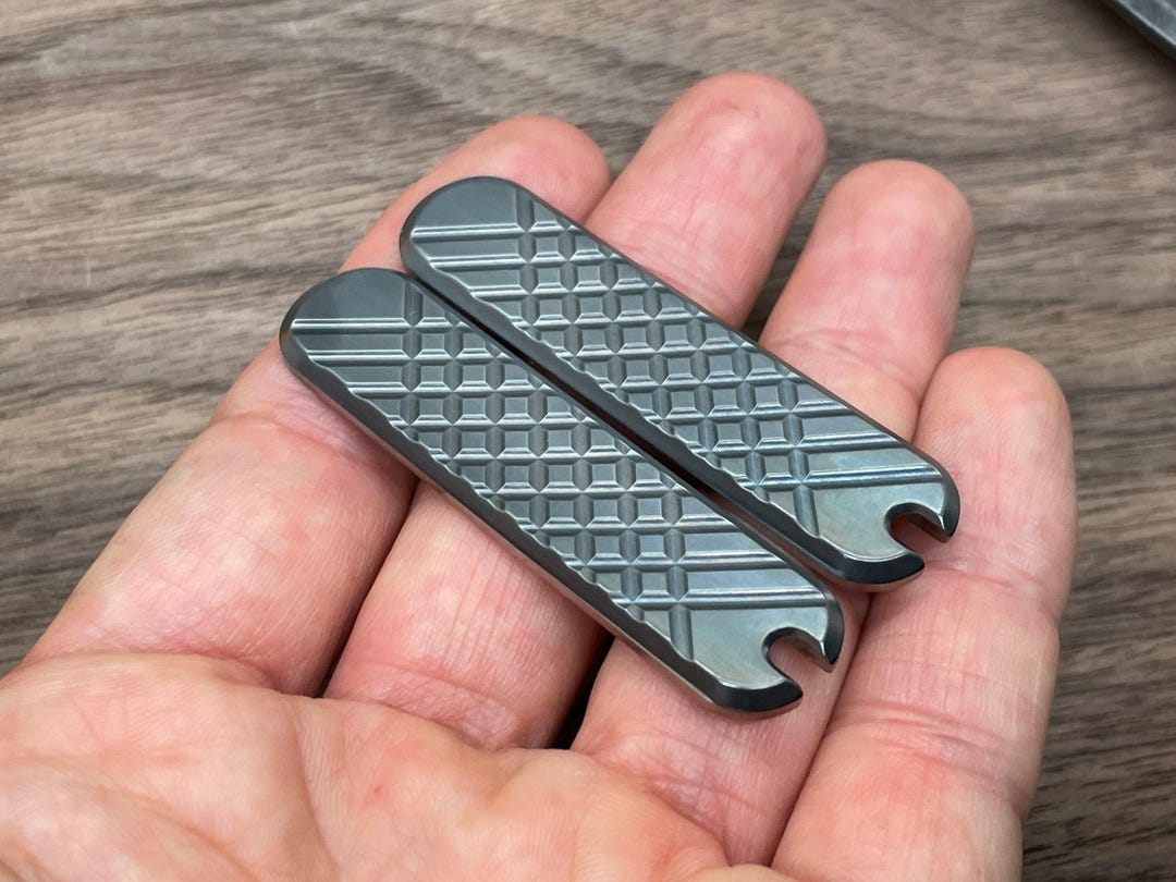 Black Engraved FRAG Cnc Milled 58mm Titanium Scales for Swiss Army SAK ...