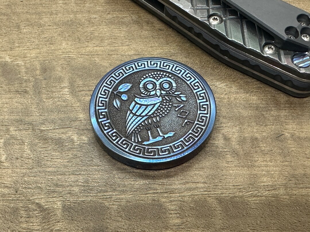 4 Sizes the OWL Flamed Deep Engraved Stainless Steel Worry Coin ...