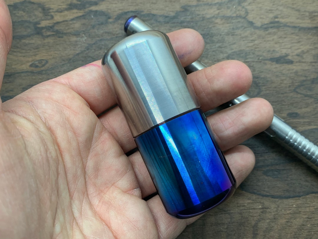 Tall-xl Meton-vault Pill Box Stash Box Flamed Blue TITANIUM Pill Case ...
