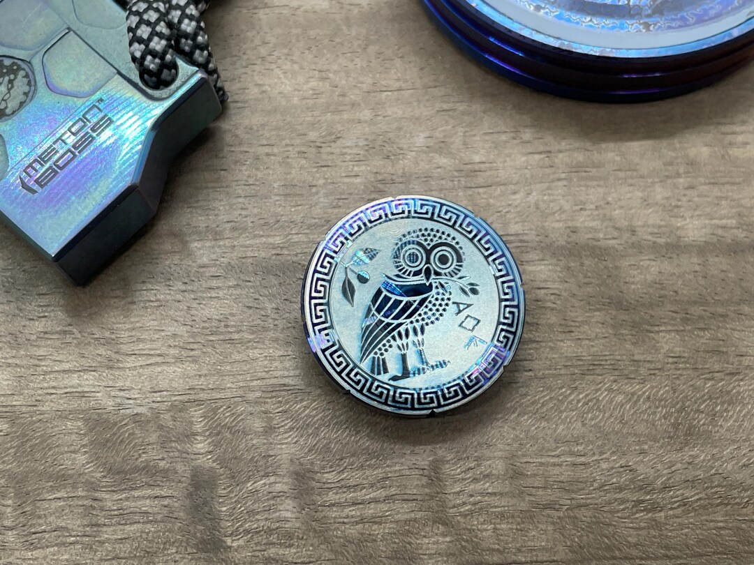 The OWL Flamed Greek Ascoloy Spinning Worry Coin Spinning Top Birthday ...
