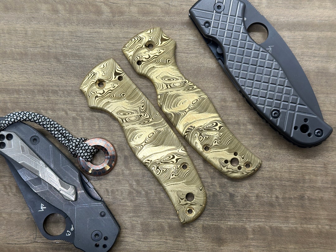 Dama TWIST Pattern Engraved Brass Scales for SHAMAN Spyderco Birthday ...