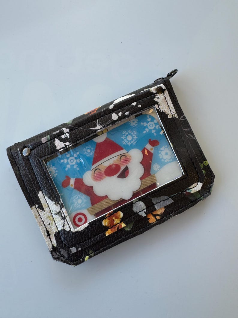 Black Background Floral Brooke Bifold Wallet. ID Pocket on Exterior ...