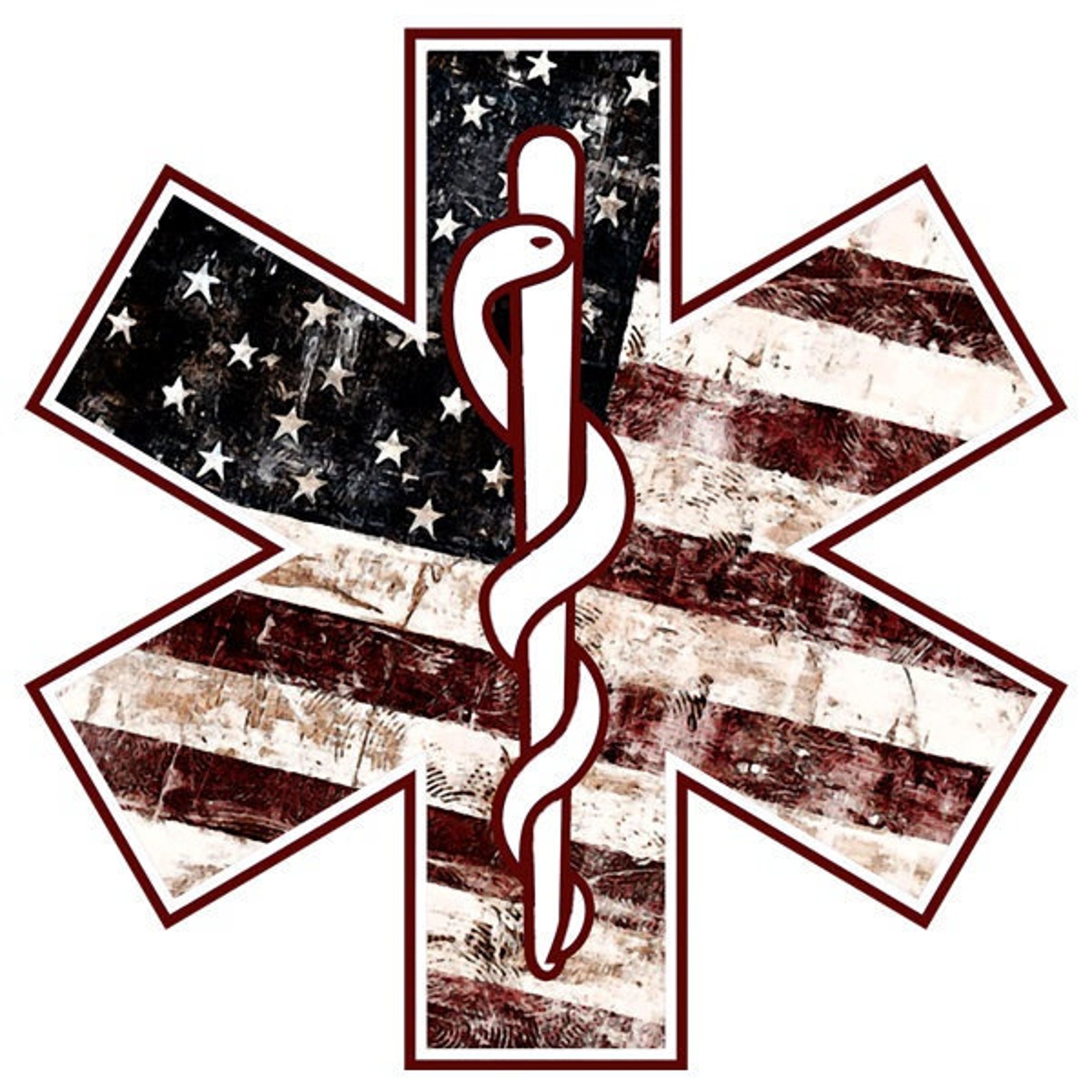 Distressed American Flag Paramedic/emt/emr EMS Star of Life Vinyl ...