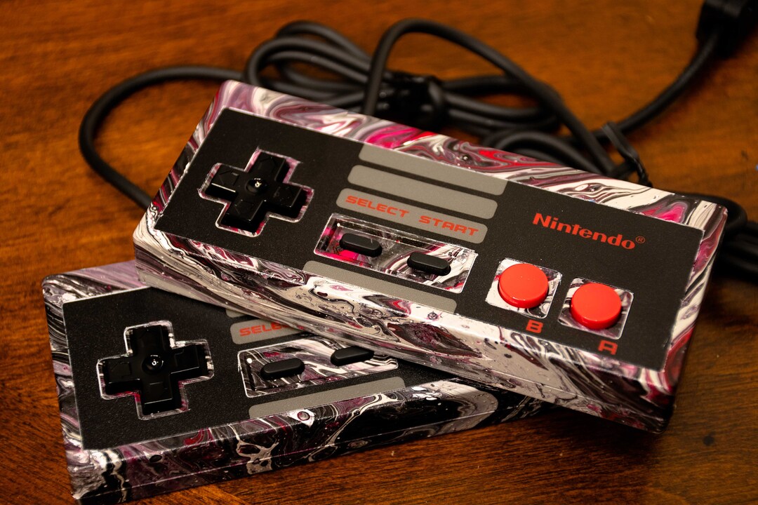 Retro Swirl NES Classic Edition Controllers. Red, Grey, Black Hydro-dip ...